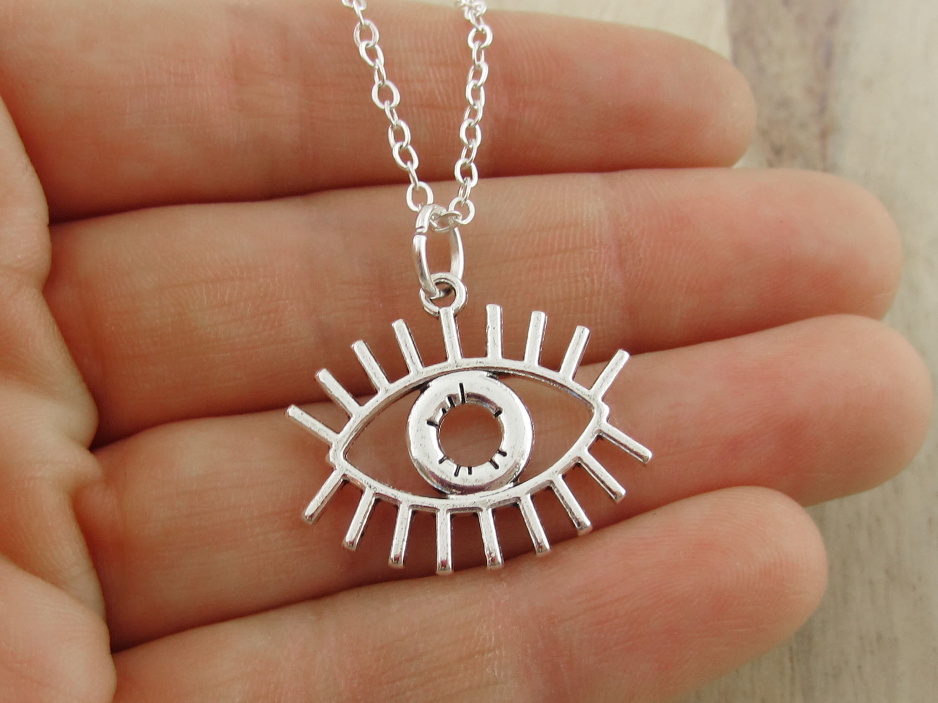 Eye Necklace Silver Eye With Eyelashes Charm Necklace - Etsy