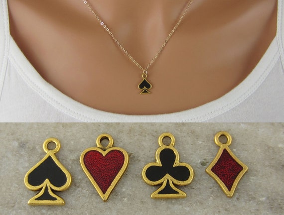 Gold Playing Card Suit Charm Necklace Pewter Charms Poker | Etsy