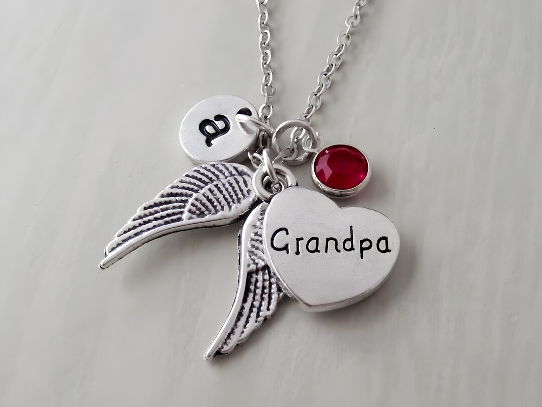 Grandpa Memorial Necklace Angel Wings Necklace in Memory of Necklace ...