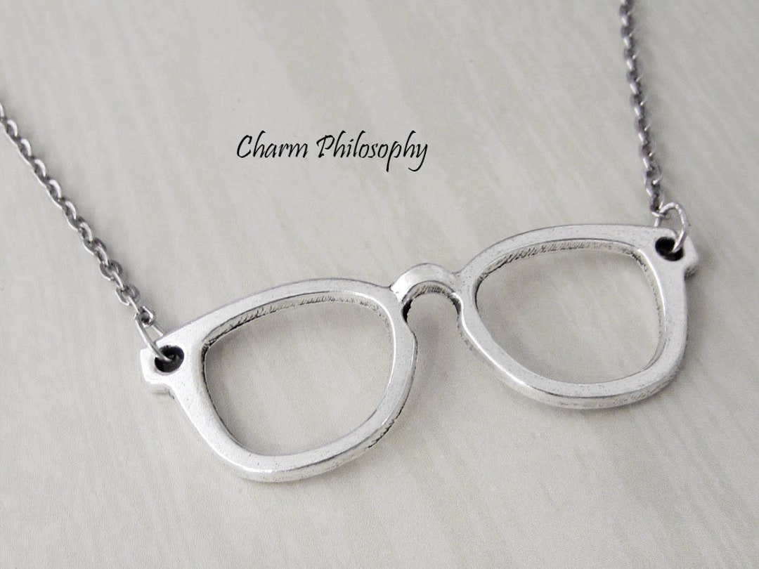 Eyeglasses Necklace Antique Silver Jewelry Spectacles Charm Glasses ...