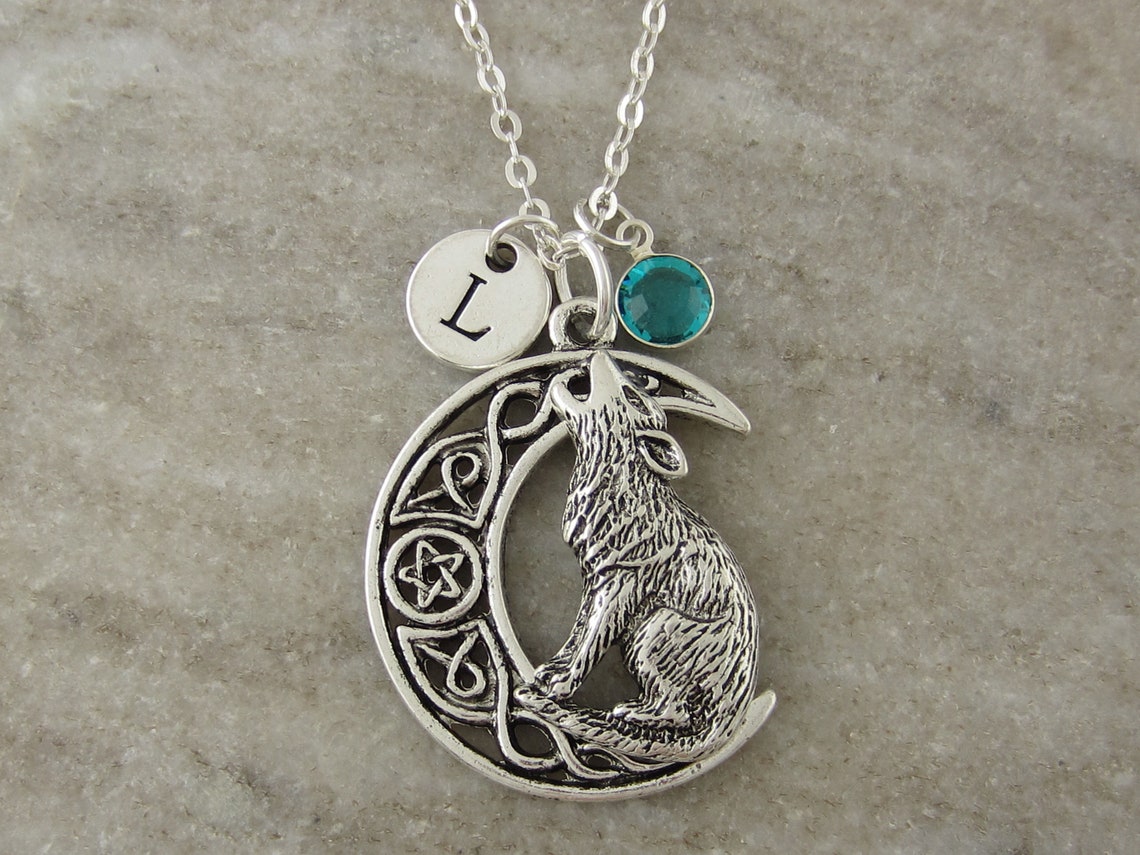 Celtic Wolf Necklace Antique Silver Celtic Moon With - Etsy