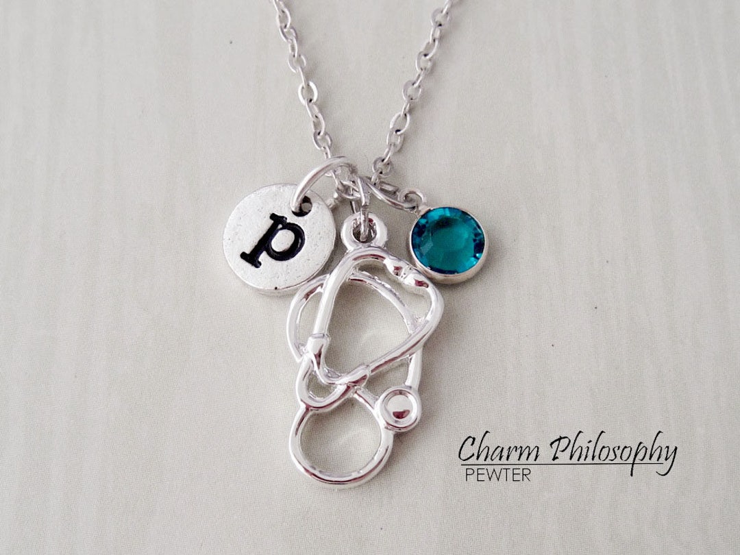 Stethoscope Necklace Medical Charms Silver Doctor Jewelry Personalized ...