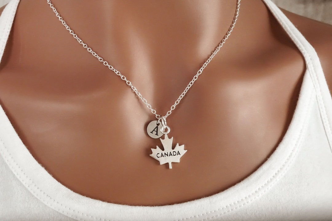 Personalized Maple Leaf Necklace - Monogram Initial Charm - Antique ...