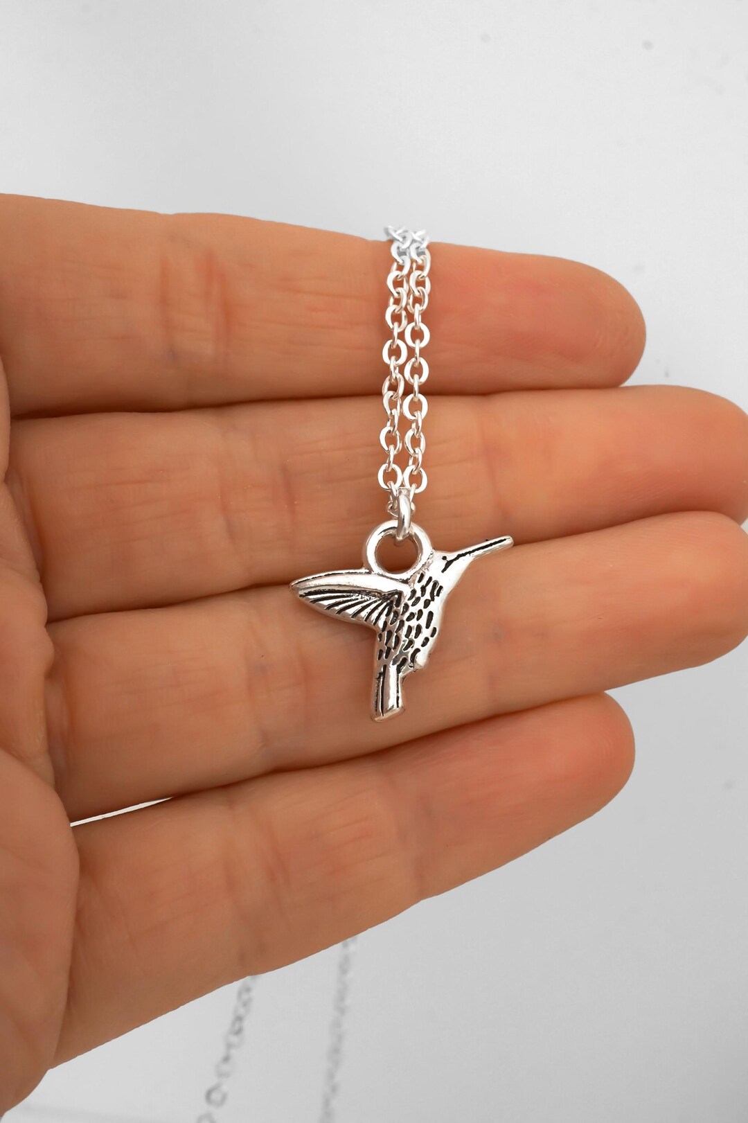 Small Hummingbird Necklace - Silver Bird Jewelry - Reversible ...