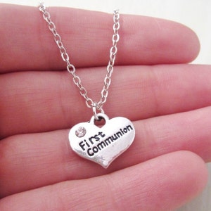 First Communion Necklace Antique Silver Jewelry Monogram - Etsy