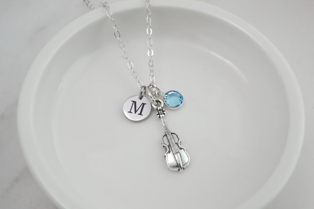 Violin Necklace Personalized Musical Instrument Charm Initial and ...