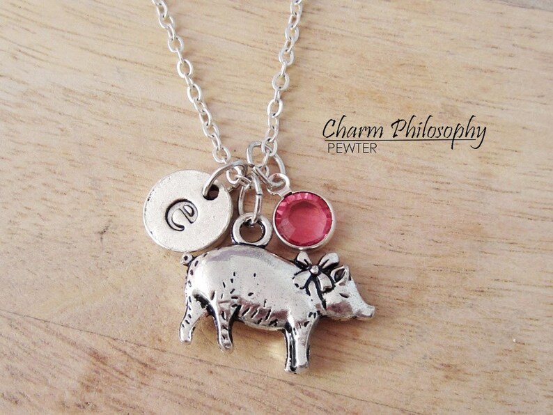 Pig Necklace Antique Silver Pig Jewelry Monogram - Etsy