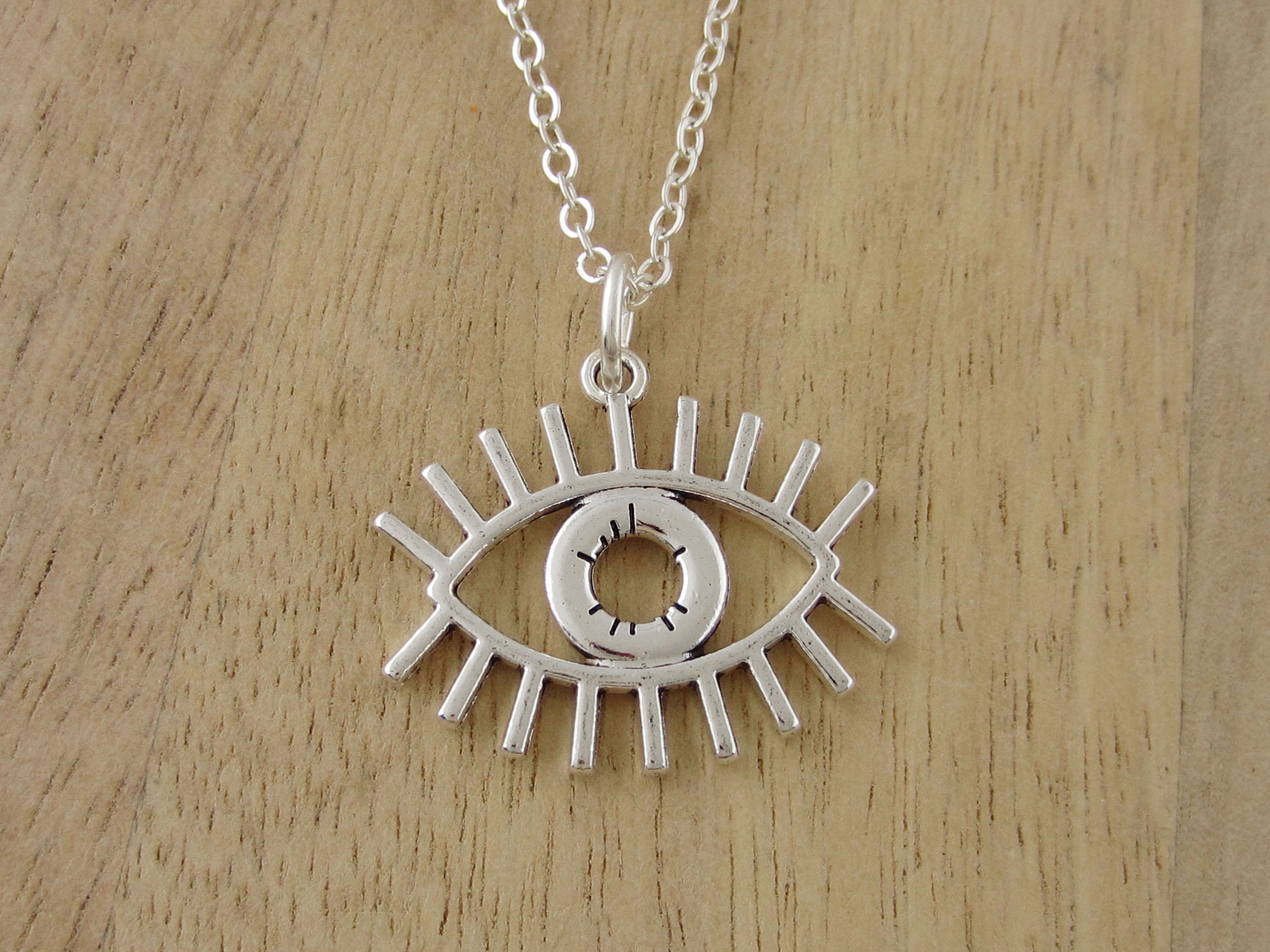 Eye Necklace Silver Eye With Eyelashes Charm Necklace - Etsy