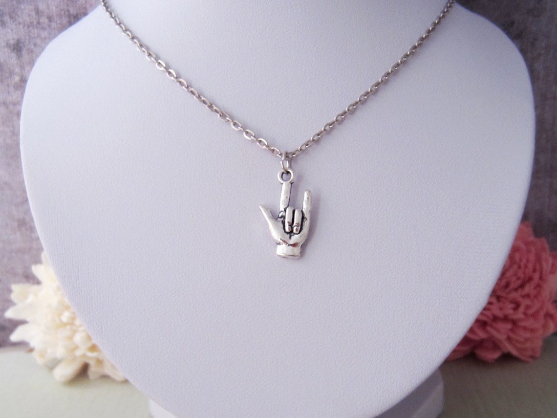 I Love You Necklace Sign Language Necklace Hand Charm | Etsy