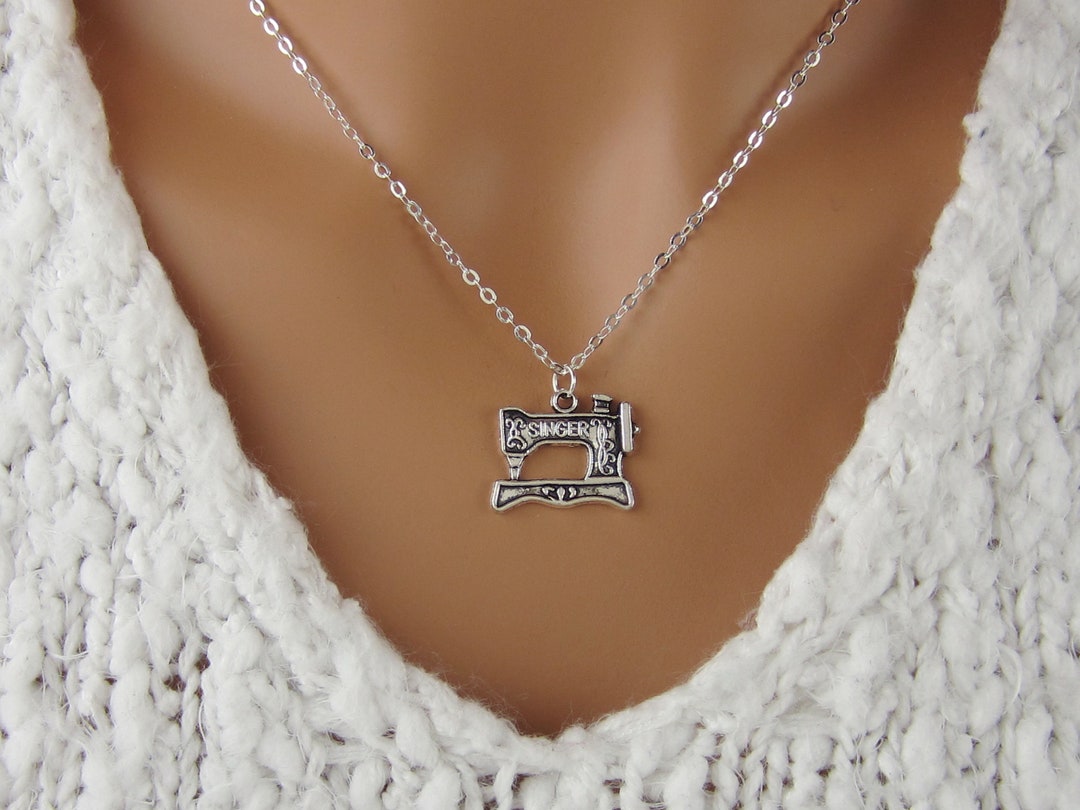 Sewing Machine Necklace - Antique Silver Singer Sewing Machine Charm ...