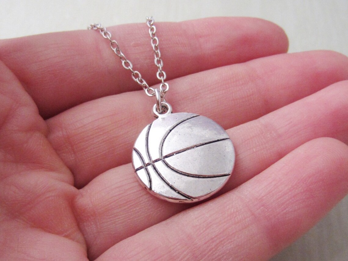 Basketball Necklace Antique Silver Sports Jewelry Monogram | Etsy