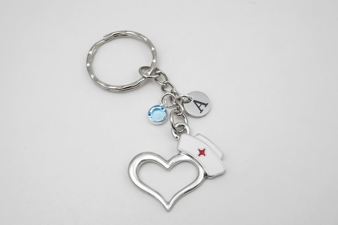 Nurse Keychain With Personalized Initial and Birthstone - Gifts for ...