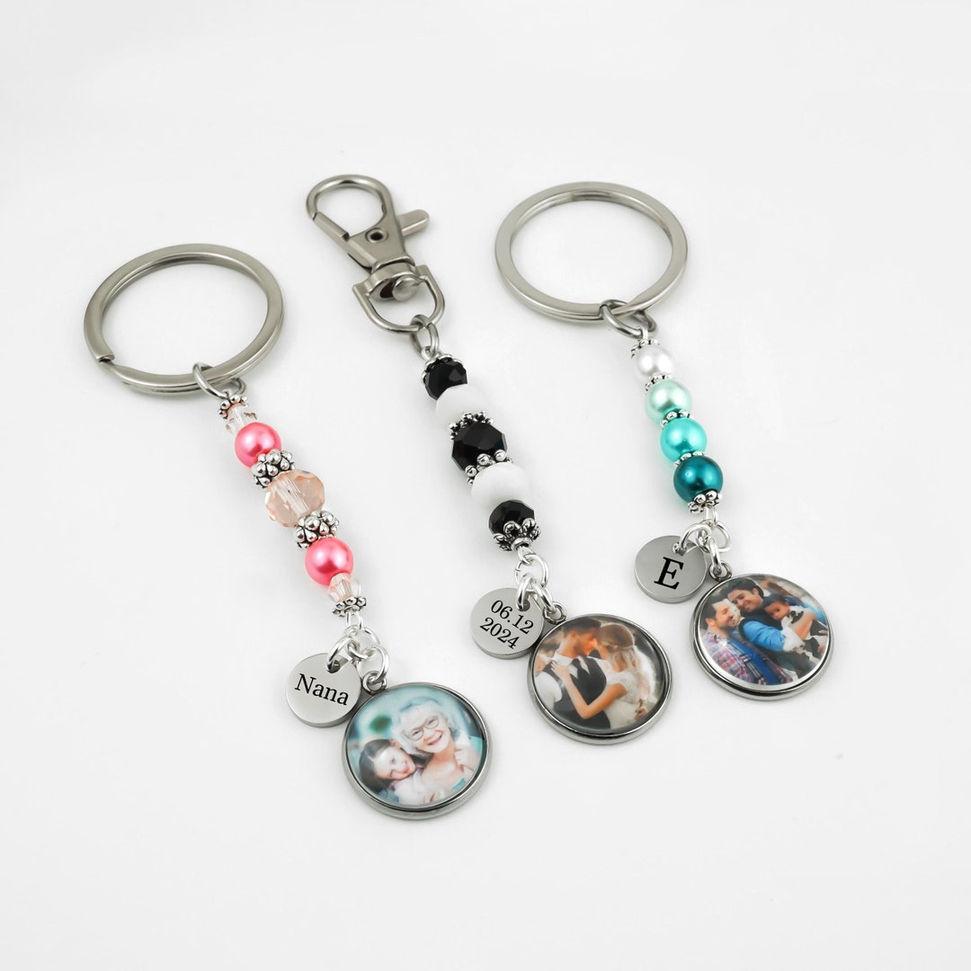 Personalized Photo Keychain - Custom Photo Bag Tag - Beaded Keychain ...