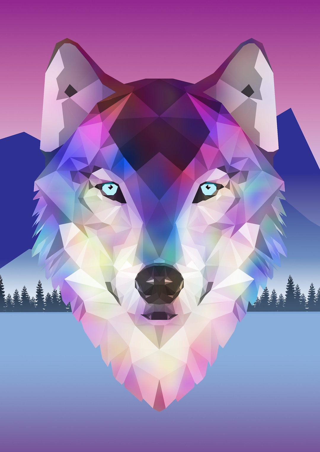 A4 Geometric Wolf Print, Modern Animal Art - Etsy