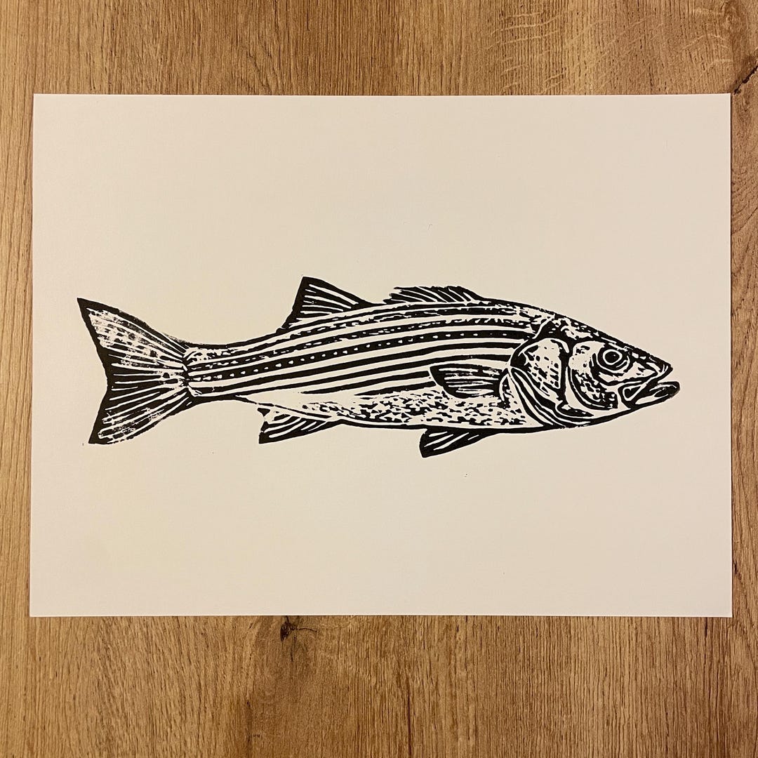 Striped Bass Ink Block Print - Etsy