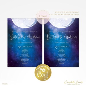 Moon Wedding Program Template, Night Sky Editable 5x7 Ceremony Program, Celestial Wedding ...
