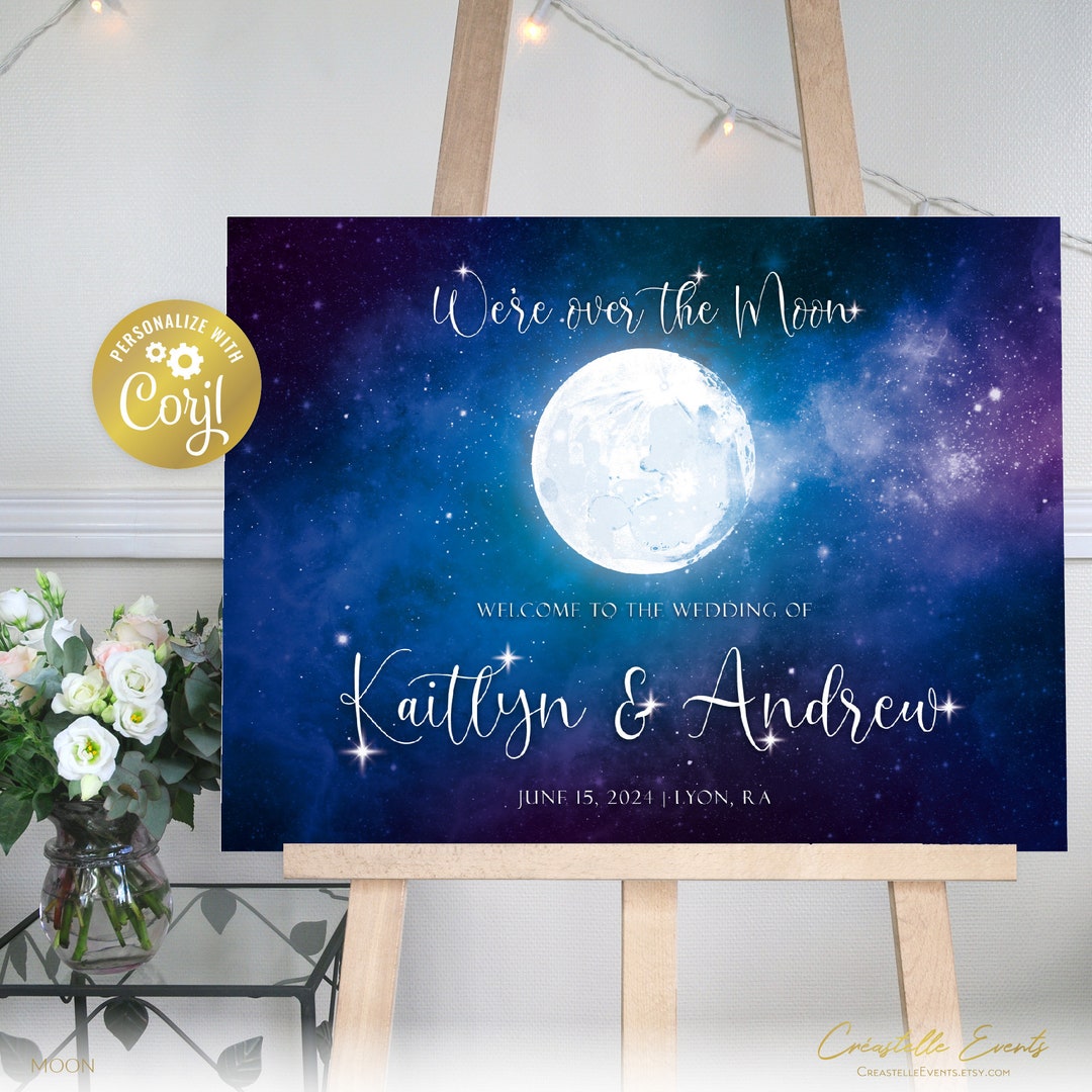 Moon Wedding Sign Template, Night Sky Landscape Editable Sign, Over the ...