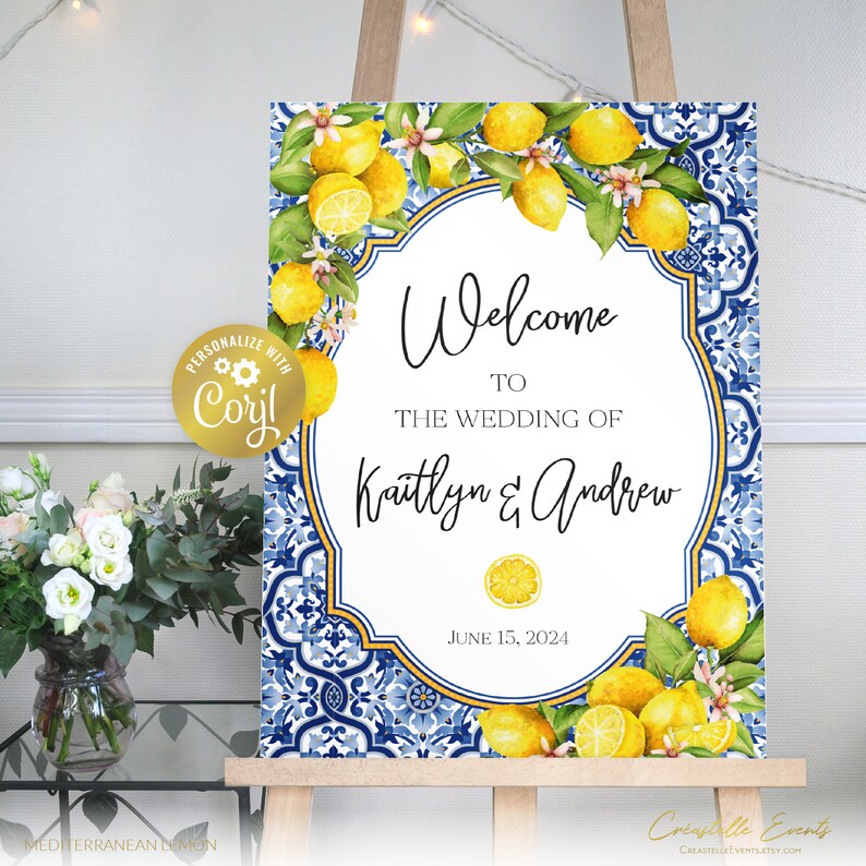 Mediterranean Lemon Wedding Welcome Sign Template Tuscan - Etsy