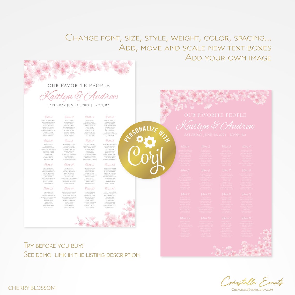 Cherry Blossom Seating Chart Template, Pink Sakura Portrait Seating Plan Sign, Spring Floral ...