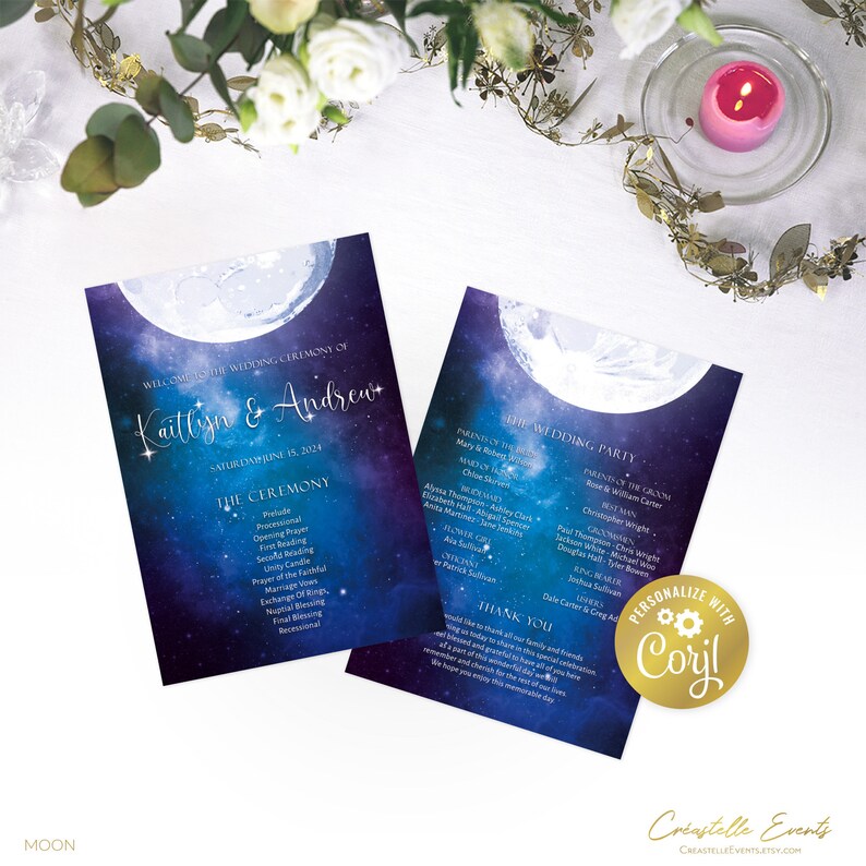 Moon Wedding Program Template, Night Sky Editable 5x7 Ceremony Program, Celestial Wedding ...