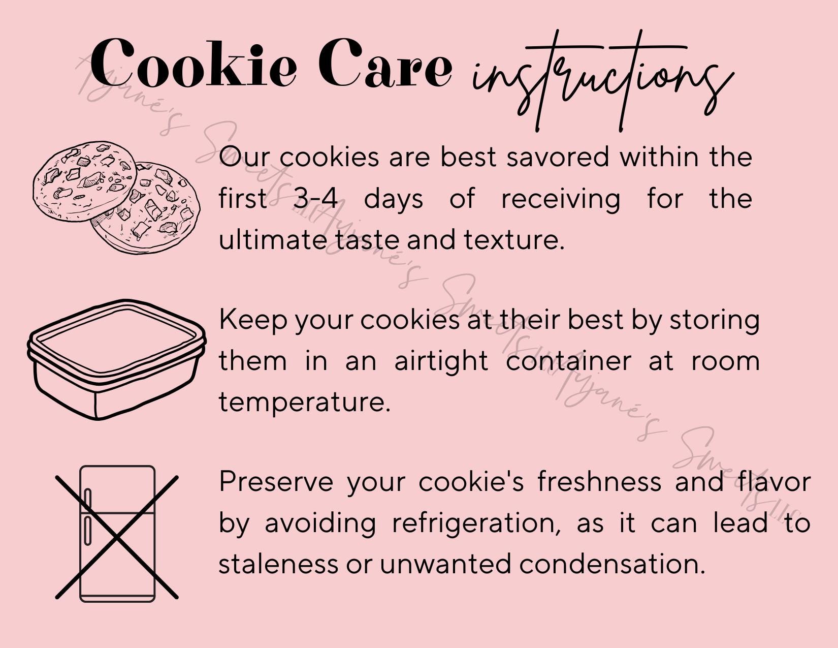 Cookie Care Instruction Card – Printable Digital Download (5.5" X 4.25 ...
