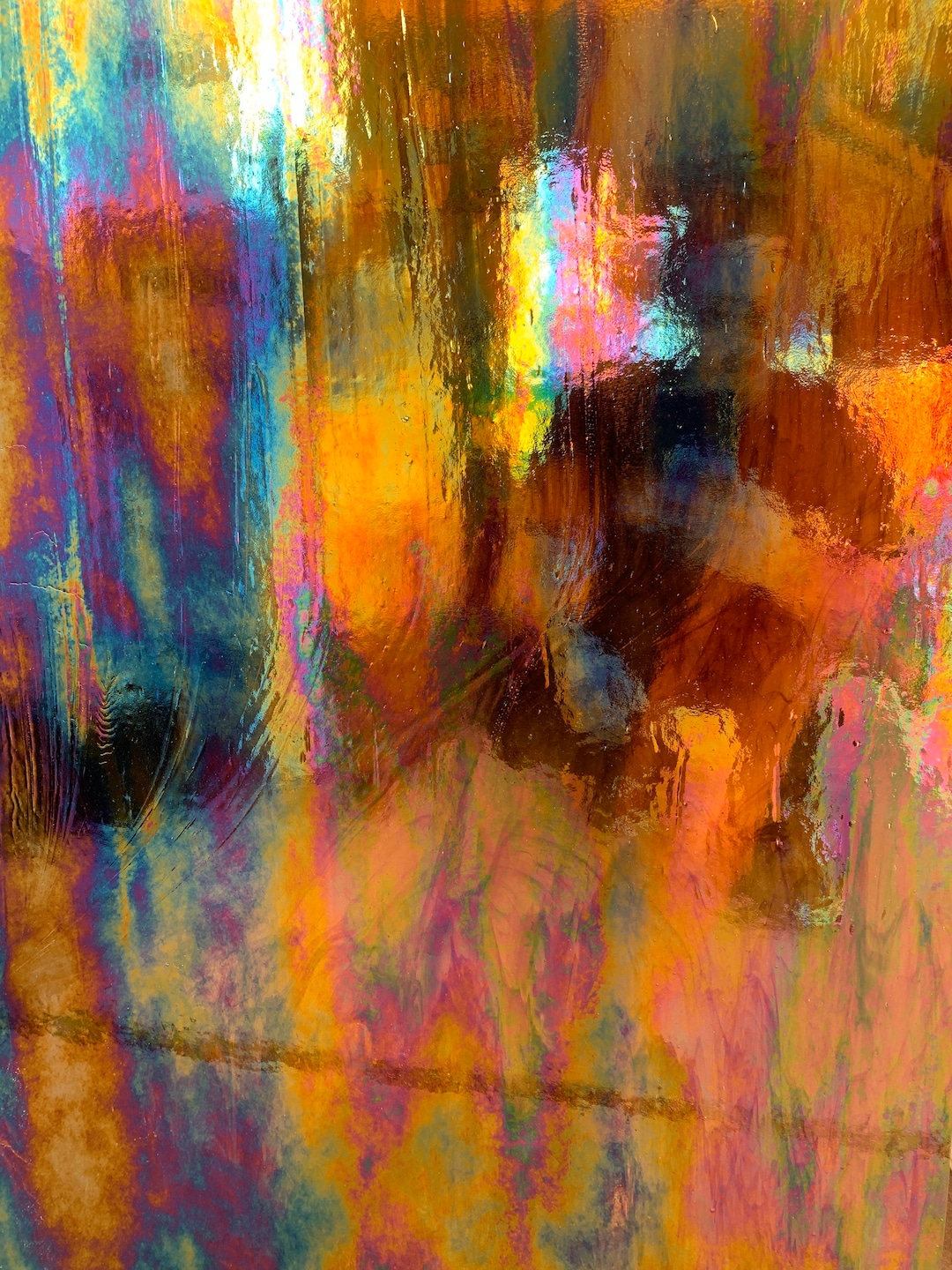 Stained Glass Sheet Medium Amber and Dark Amber Brown Streaky Iridized ...