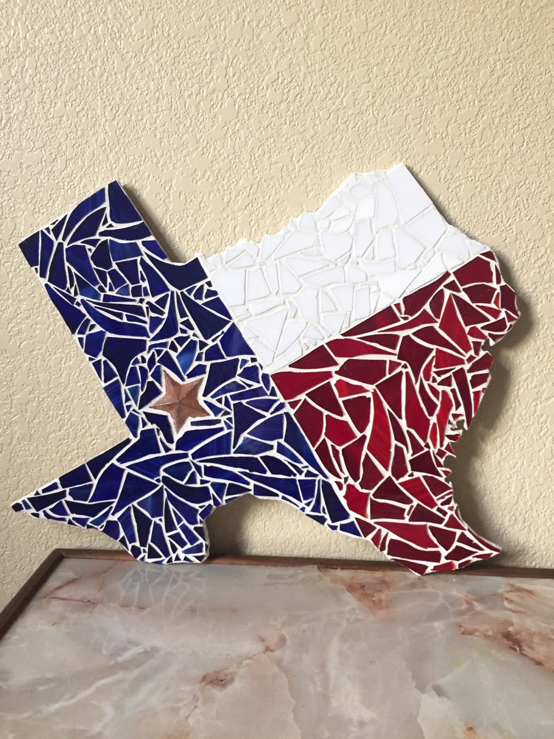 Mosaic Texas - Mosaic Wall Art - Handmade - Red, White, and Blue!! - Etsy