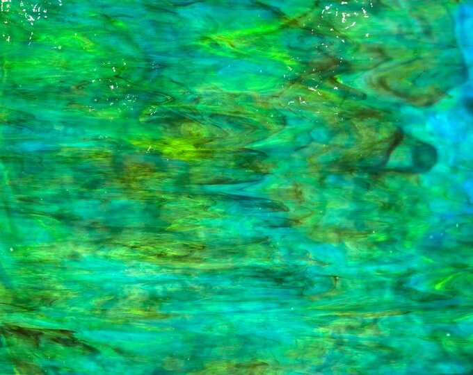 Stained Glass Sheet Turquoise Green Wht Purple Mottle Artisan Gem ...