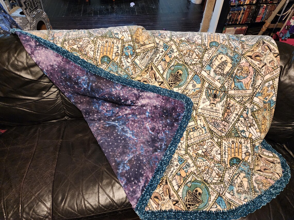 Tossed Tarot Cards 2 Sided 100% Fleece Blanket With Crochet Velvet ...