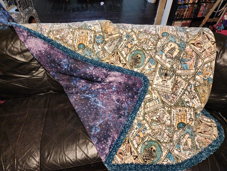 Tossed Tarot Cards 2 Sided 100% Fleece Blanket With Crochet Velvet ...