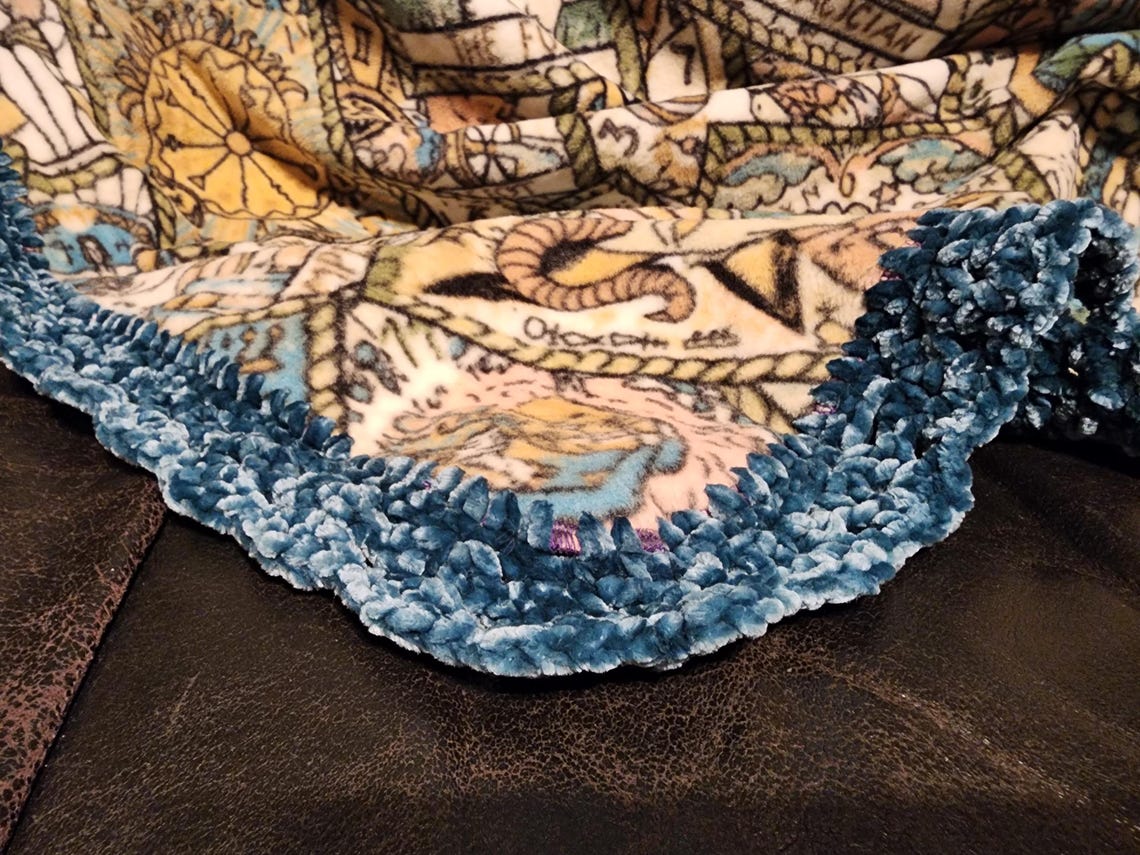 Tossed Tarot Cards 2 Sided 100% Fleece Blanket With Crochet Velvet ...
