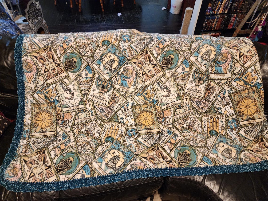 Tossed Tarot Cards 2 Sided 100% Fleece Blanket With Crochet Velvet ...