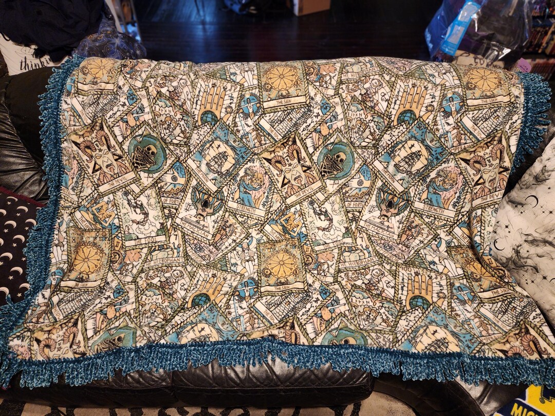 Tossed Tarot Cards 2 Sided Fleece Blanket With Velvet Crochet Trim 72 ...