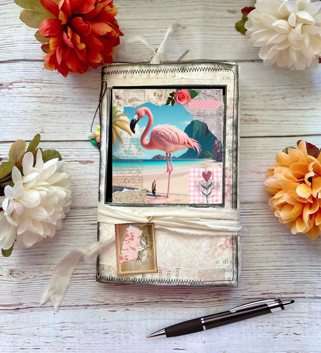 Pink Flamingo Writing Journal, Naked Junk Journal With Coffee Dyed ...