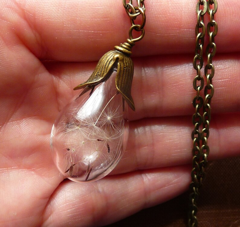 Dandelion Seed Terrarium Necklace - Make A Wish Jewelry - Glass Bottle ...
