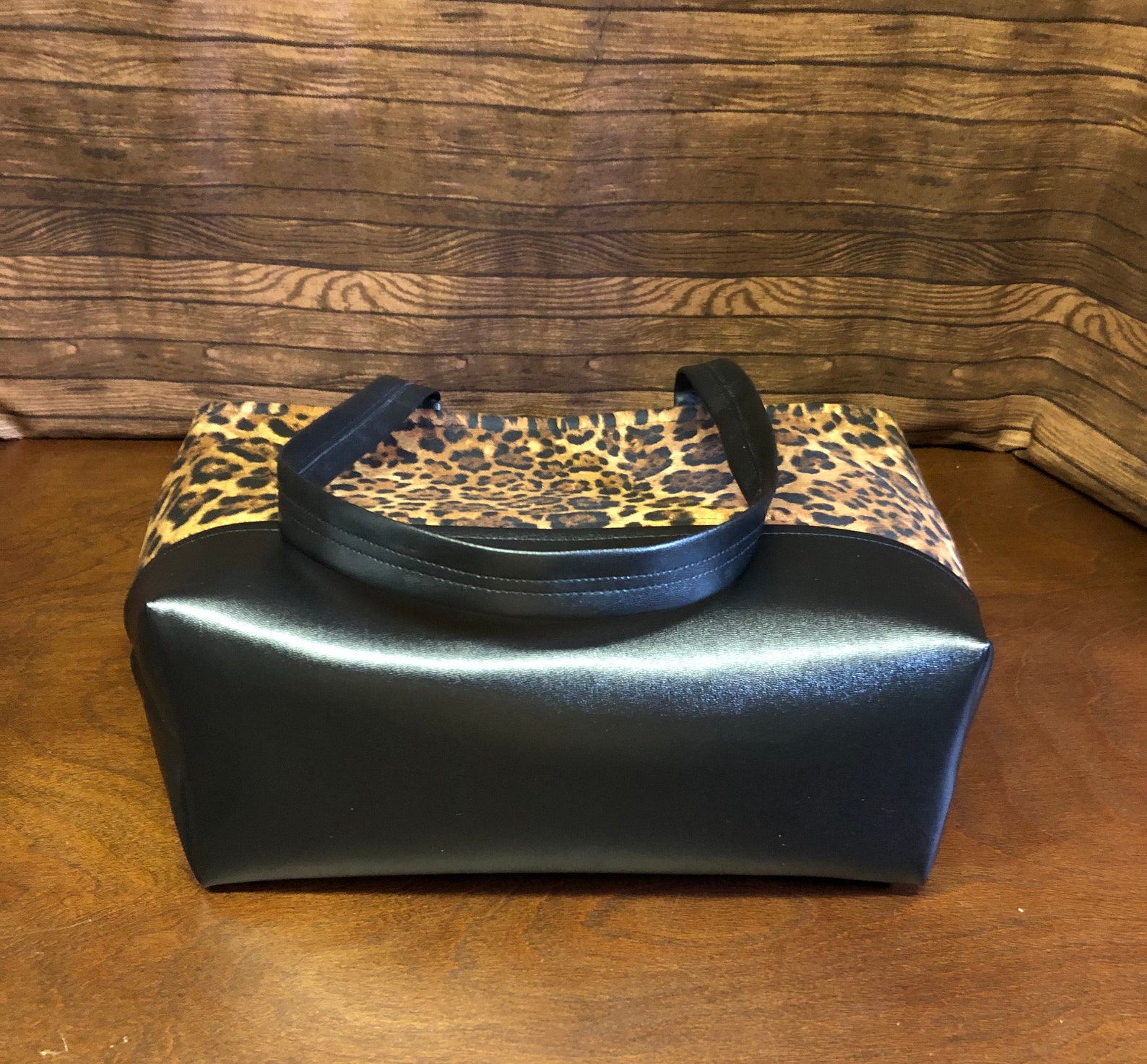 Large Leopard Skin Print Tote Bag With Faux Leather Botton and Straps ...