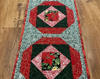 Quilted Poinsettia and Cardinal Christmas Table Runner, Christmas ...