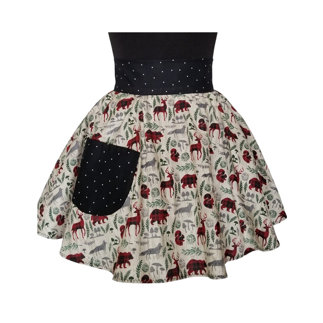 Rustic Waist Aprons for Women - Woodland Animals Half Apron - Woodgrain ...