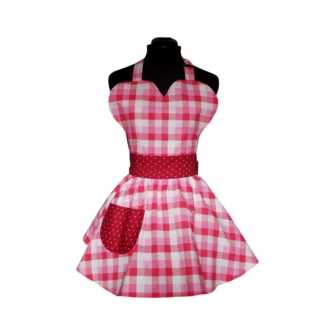 Pink Plaid Valentines Day Apron - Sexy Aprons For Women - Vintage Plaid ...