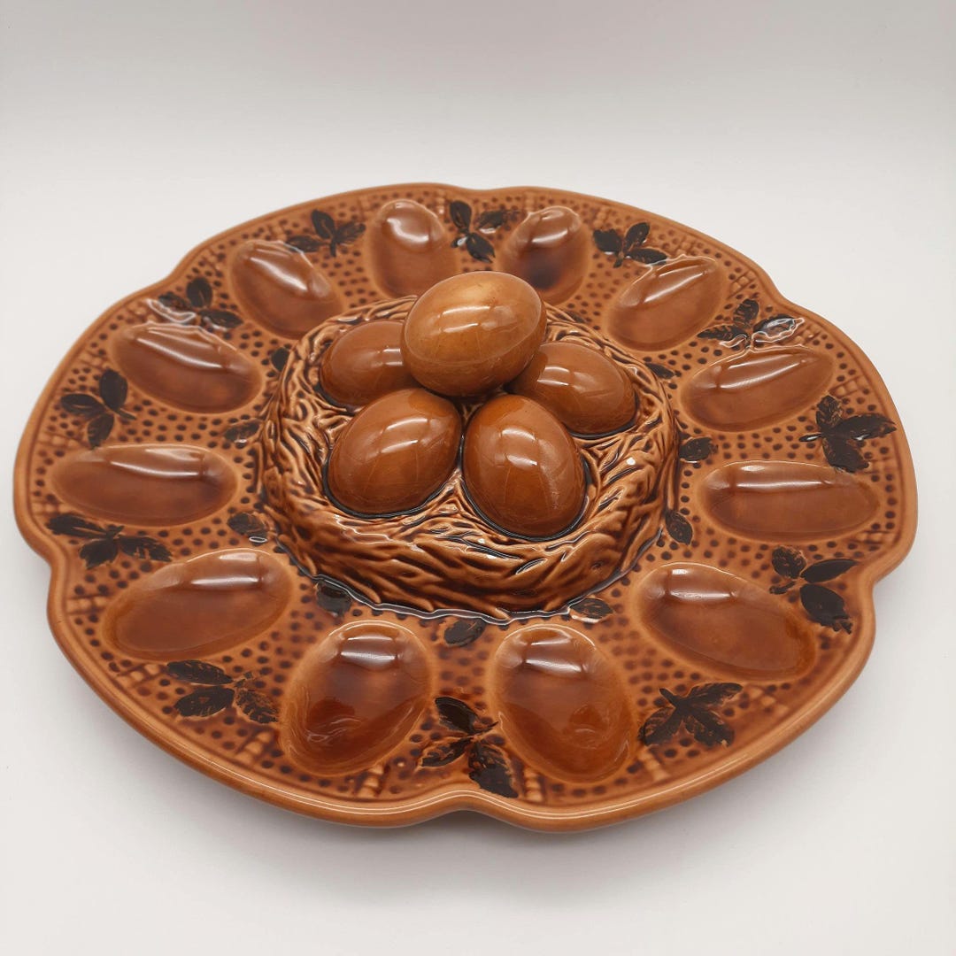 Vintage Large Ceramic Deviled Egg Platter W/ Nest in Center - Etsy