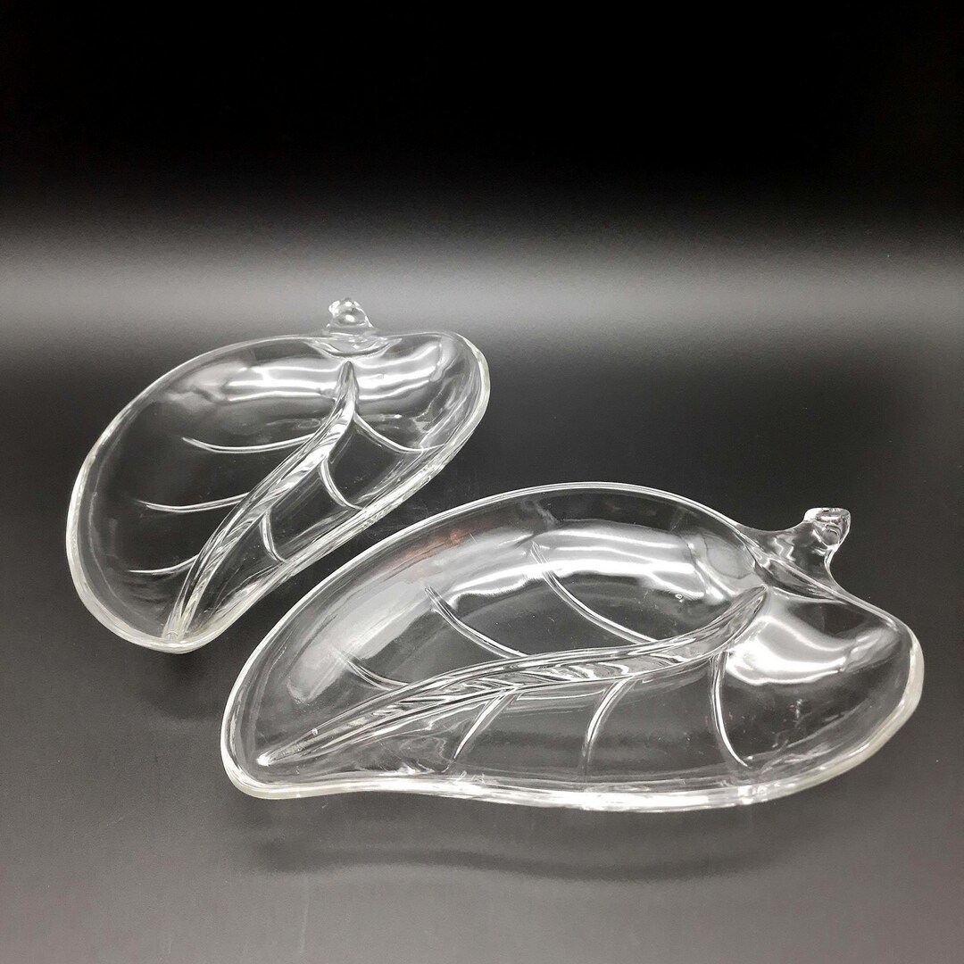 Vintage Clear Glass Leaf-shaped Relish Dishes, Set of 2 - Etsy