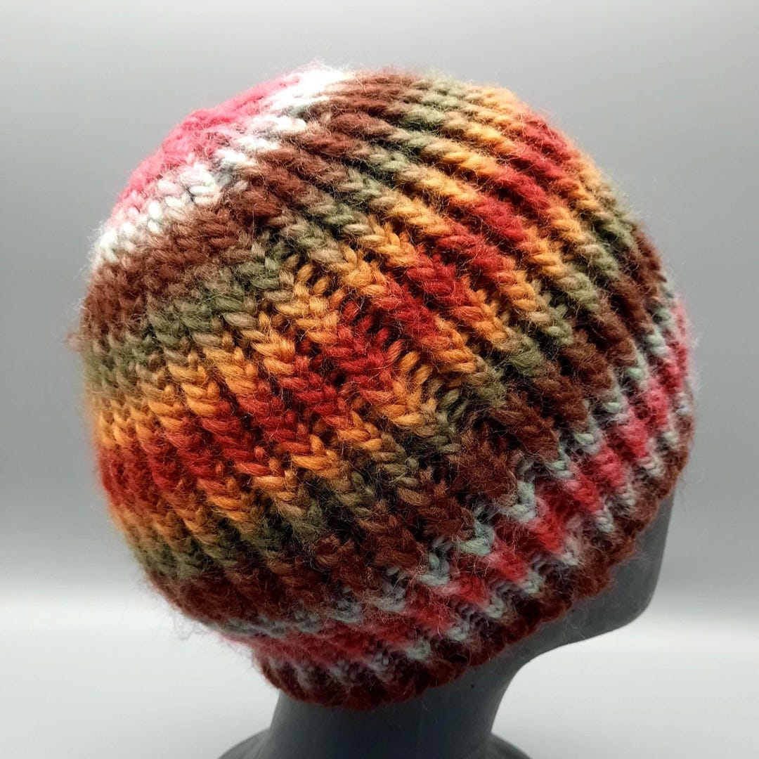 Soft and Fluffy Hand-knit Ribbed Multi-color Rainbow Hat, Acrylic - Etsy