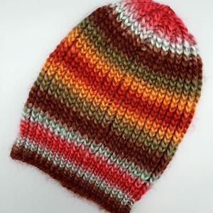 Soft and Fluffy Hand-knit Ribbed Multi-color Rainbow Hat, Acrylic - Etsy