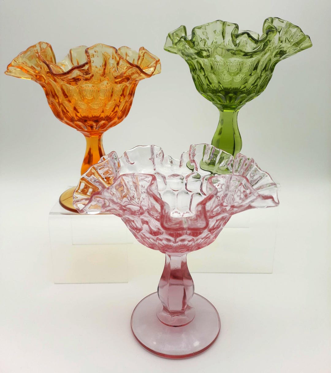 Vintage Fenton Thumbprint Glass Compote: Colonial Candy Dish, Lavender ...
