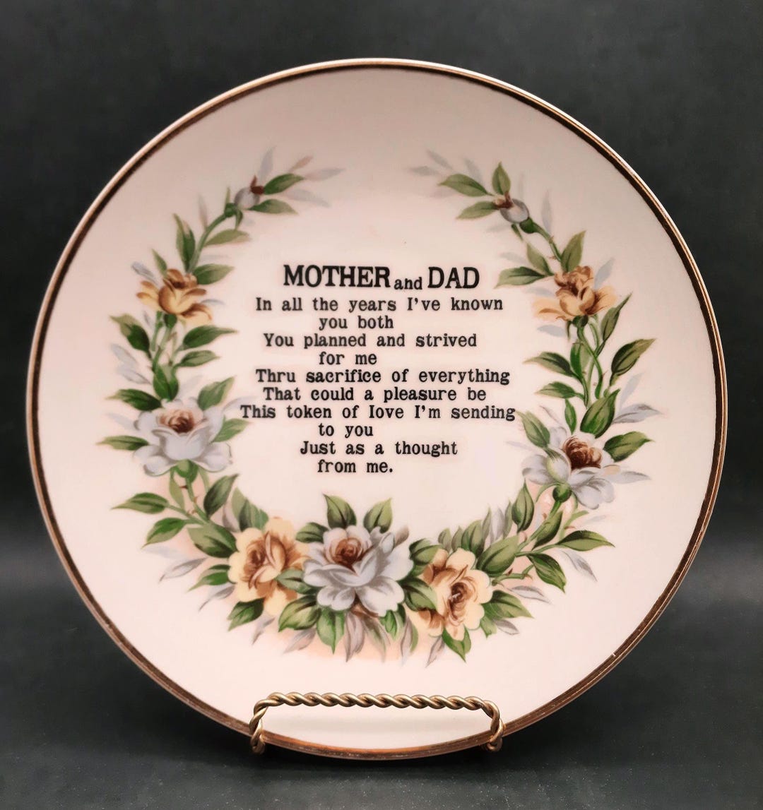 Vtg Mother and Dad Poem Gift Plate, 8.5" - Etsy
