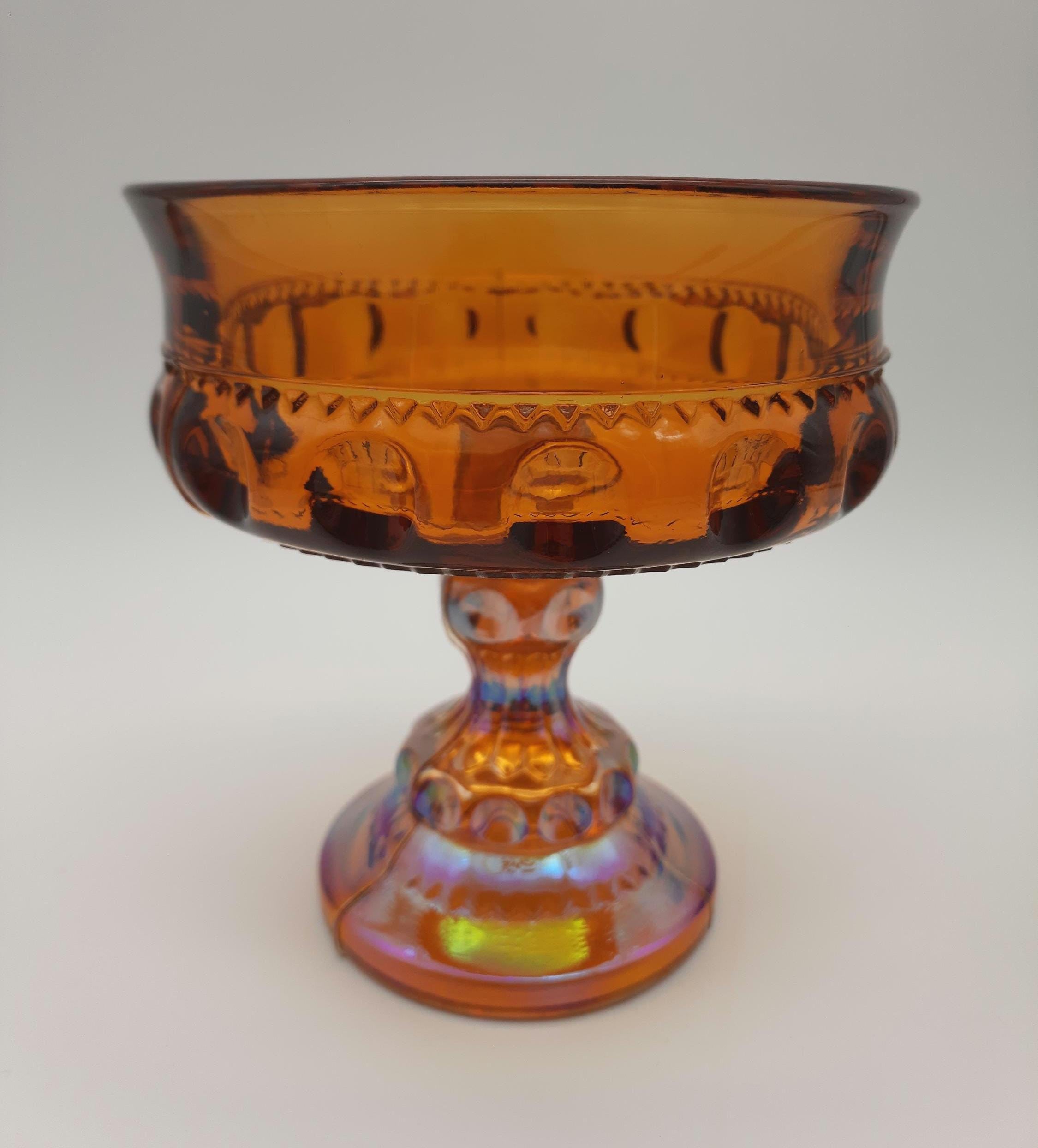 Vintage Amber Iridescent Glass Compote, Color Crown Amber by Colony, 5. ...