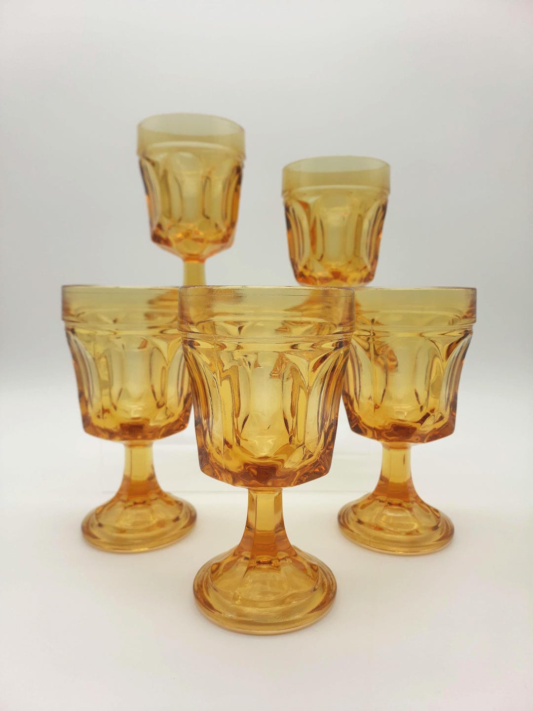 Vintage 1970s Honey Amber Pressed Glass Wine Glasses, Set of 5 - Etsy
