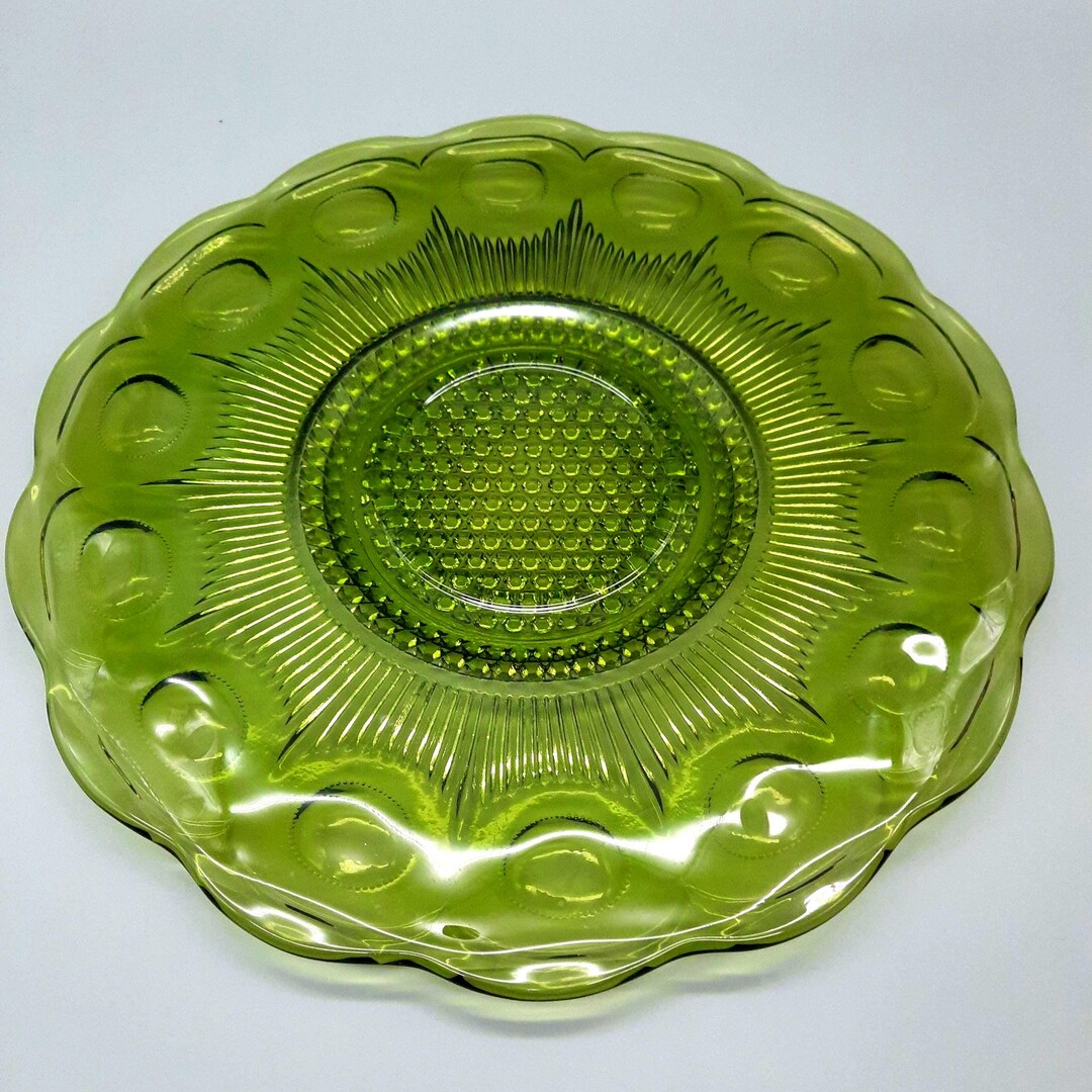 Vintage Emerald Green Glass Cake Plate W/ Bullseye Design, 11 - Etsy