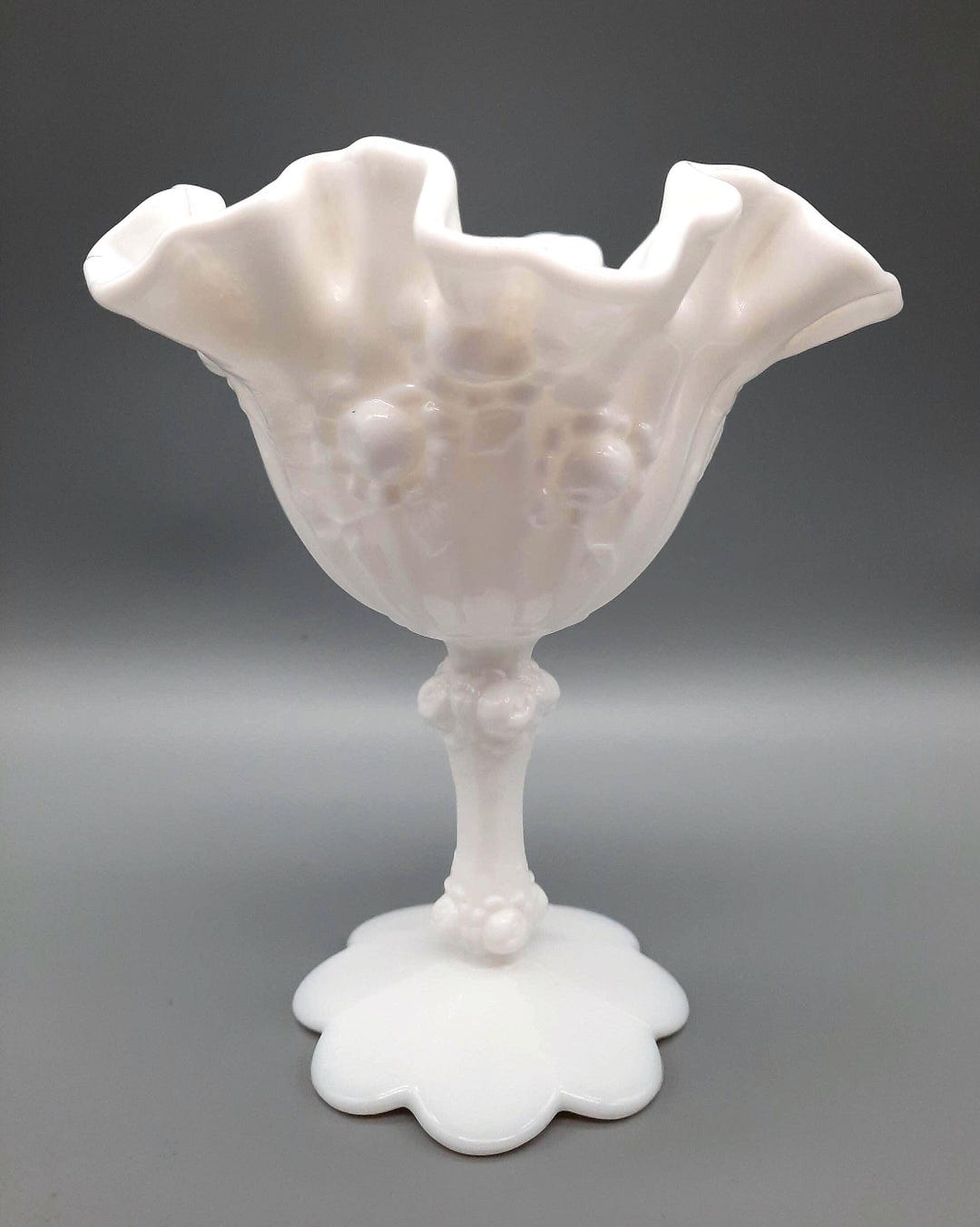 Vintage Fenton Rose Milk Glass Compote - Etsy