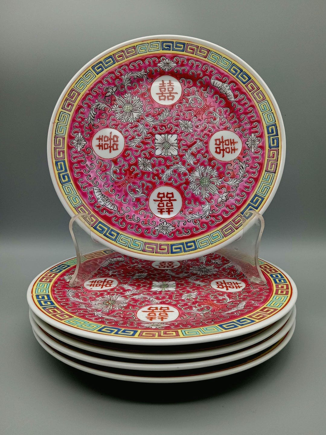Vintage Mun Shou Longevity Patterned Red Enameled China Plate, 7 - Etsy